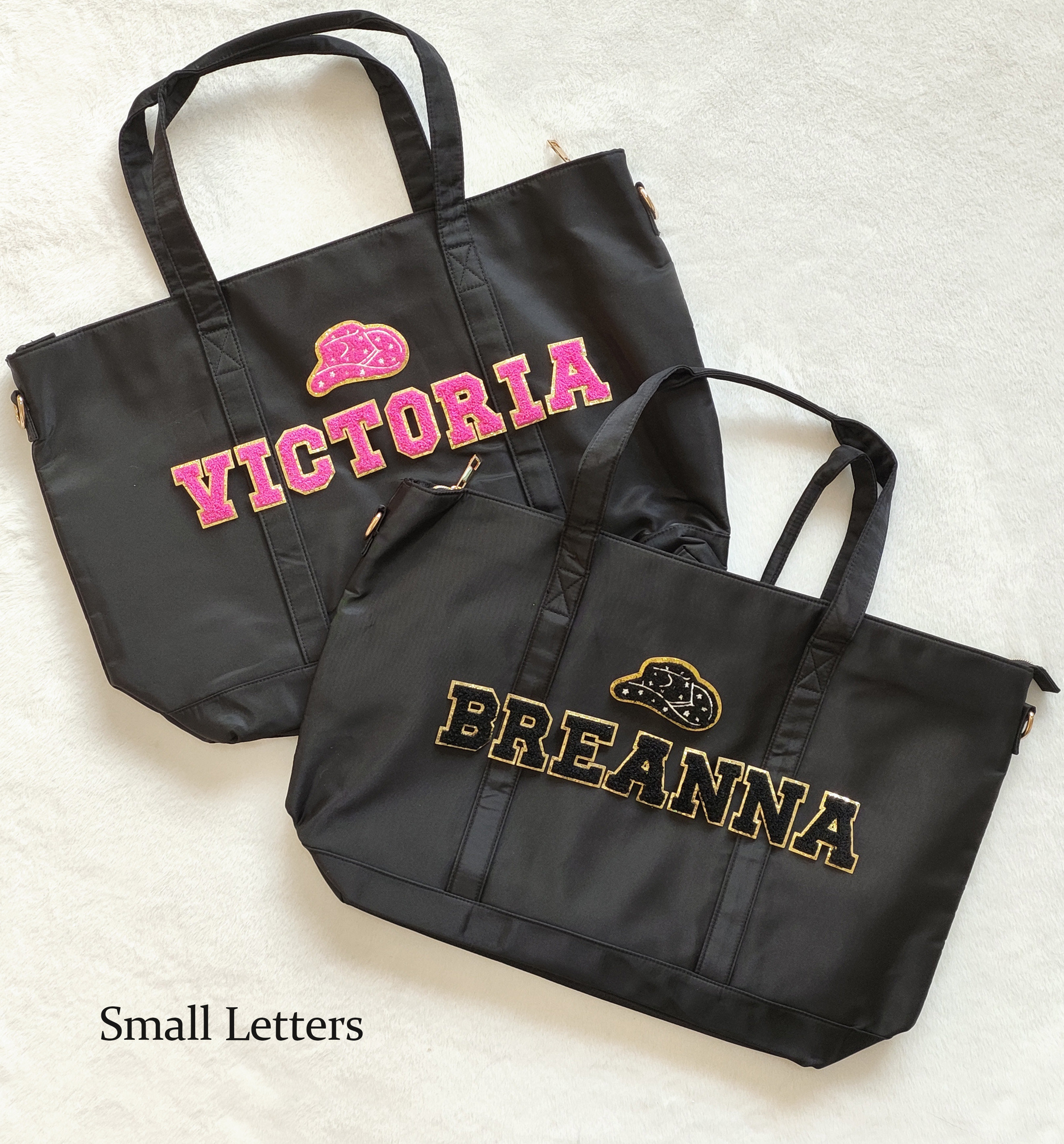 Personalized Tote Bag Sewn Patches Nylon Tote Bag With Chenille Letter ...