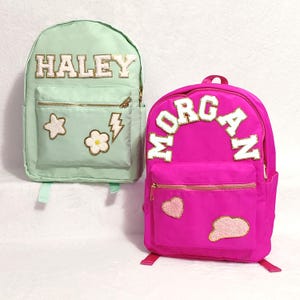Sewn Patches Backpack Personalized Nylon Backpack With Patch Chenille ...