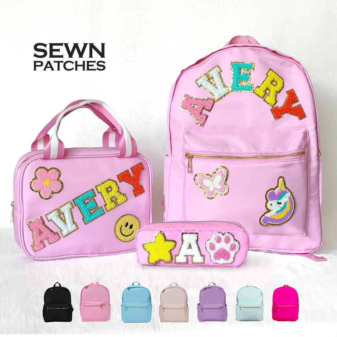 Sewn Patches Backpack Personalized Nylon Backpack With Patch Chenille ...