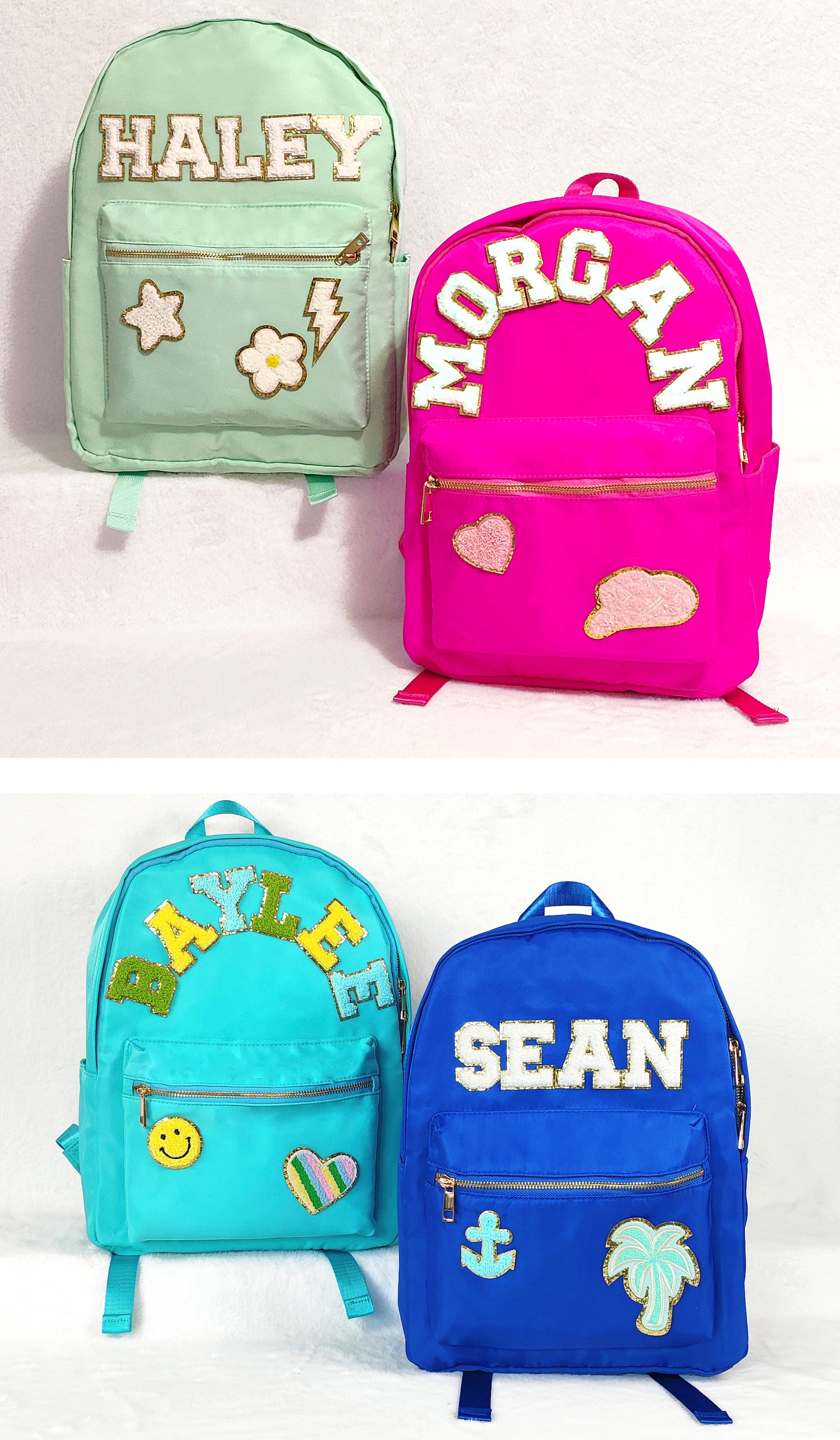 Sewn Patches Backpack Personalized Nylon Backpack With Patch Chenille ...