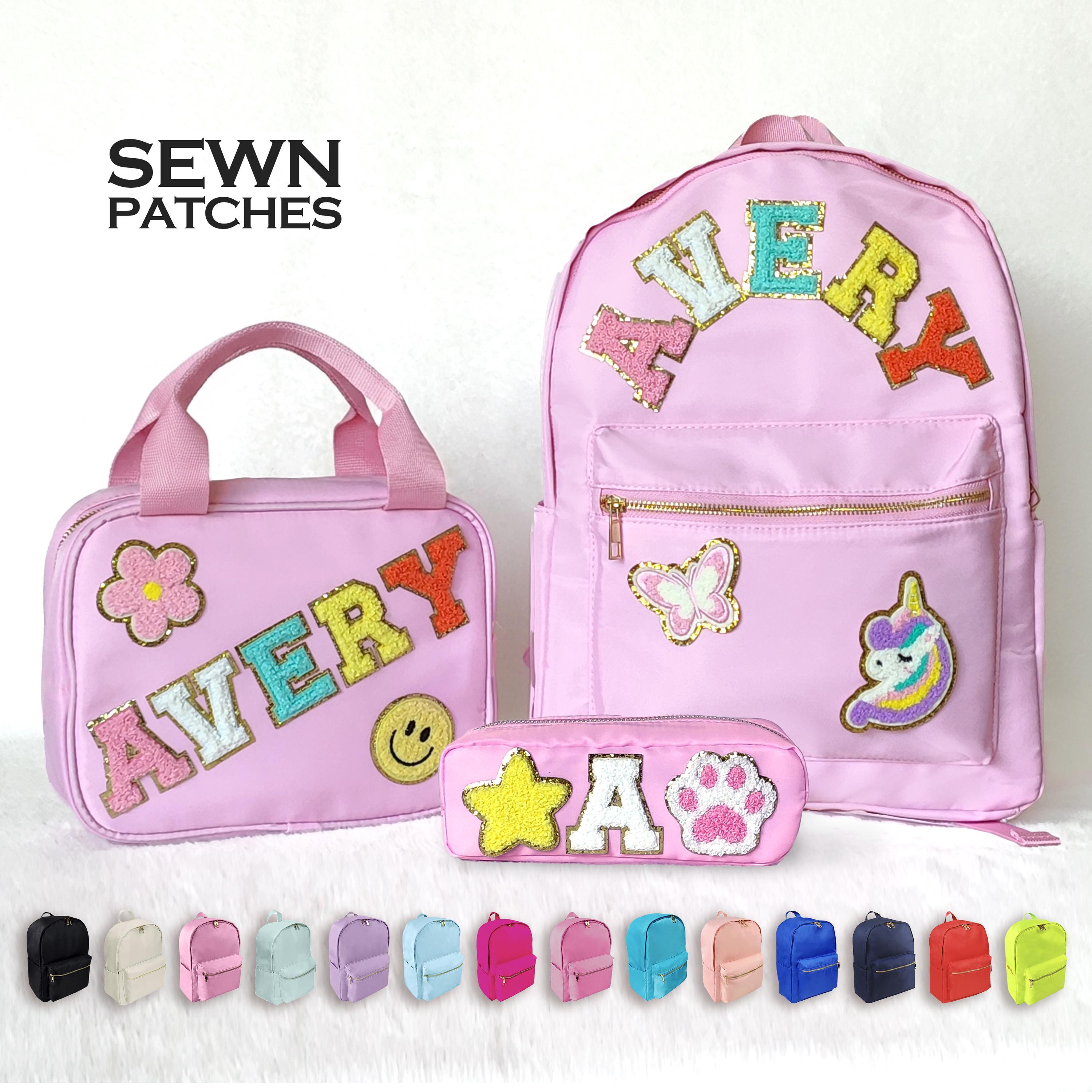 Sewn Patches Backpack Personalized Nylon Backpack With Patch Chenille ...