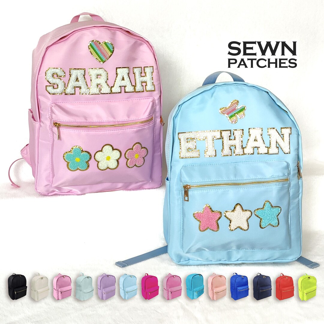 Sewn Patches Backpack Personalized Nylon Backpack With Patch Chenille ...