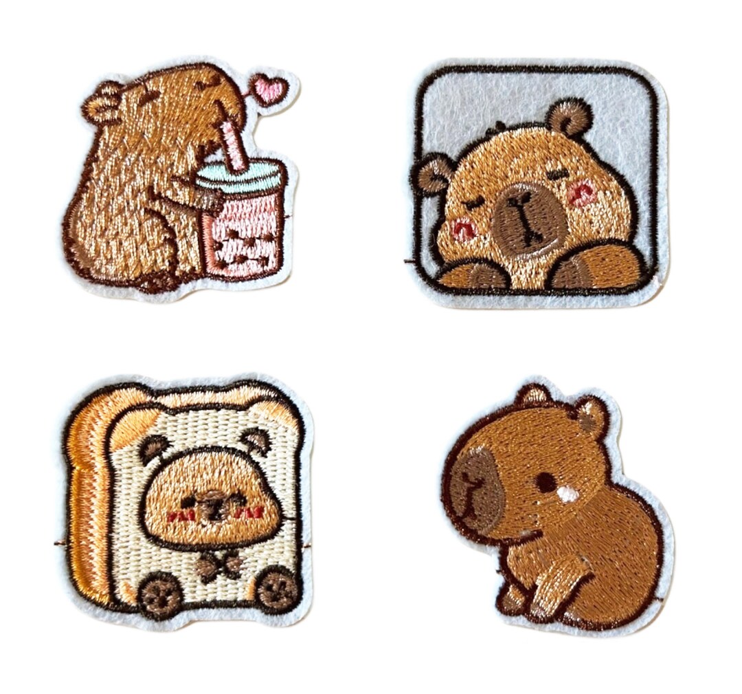 Capybara Love Bubble Tea Patches Bread Cartoon DIY for Jackets T-shirt Sew Iron on Embroidered ...