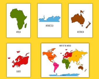 Montessori World Map CONTINENTS Educational Preschool Coloring Pages ...