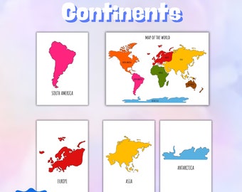 Montessori World Map CONTINENTS Educational Preschool Coloring Pages ...