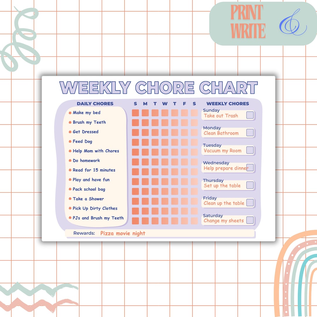 Tableau des tâches ménagères pour les enfants Tableau imprimable des ...