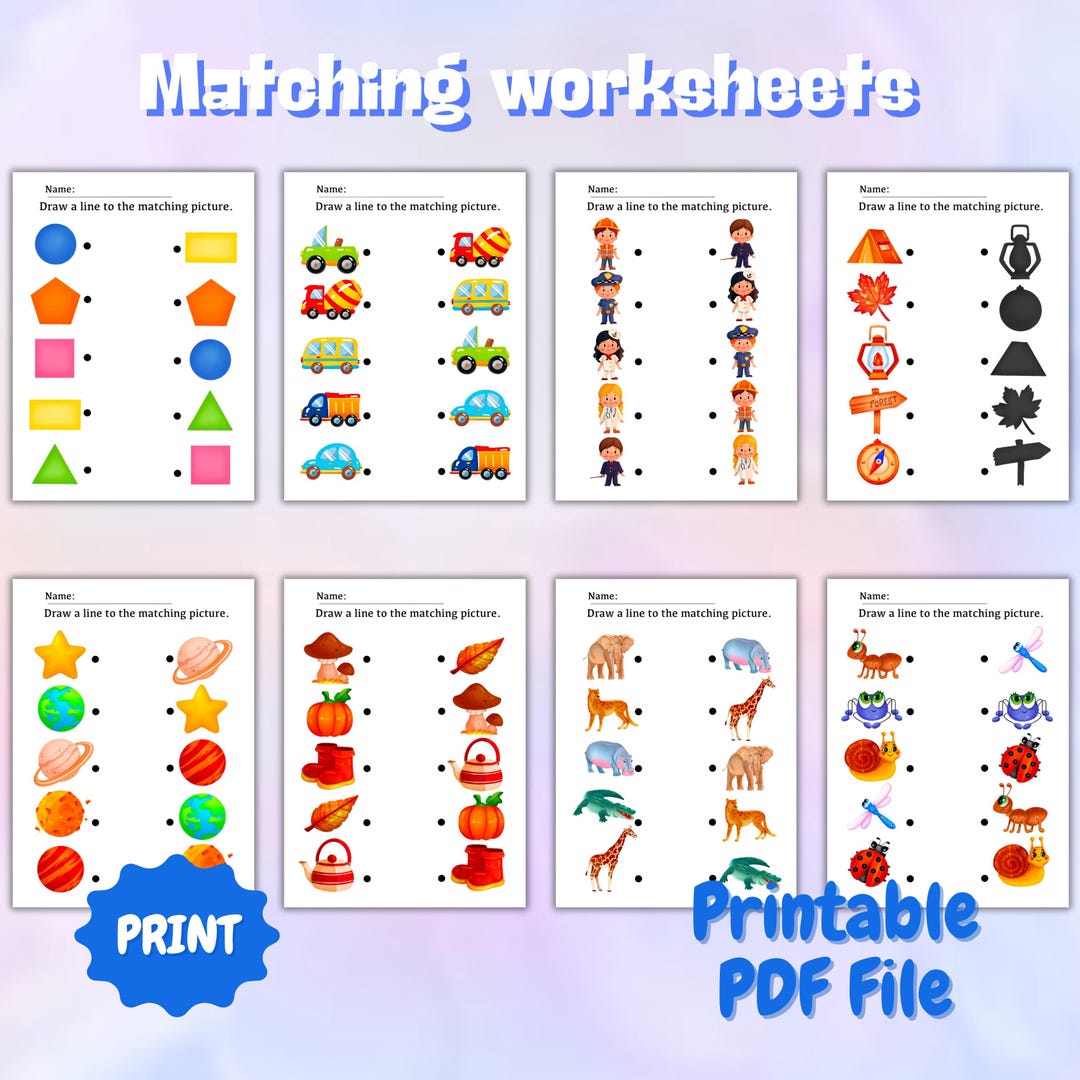 Matching Game Kids Printable Toddler 15 Worksheet Comparison Quiet Book ...