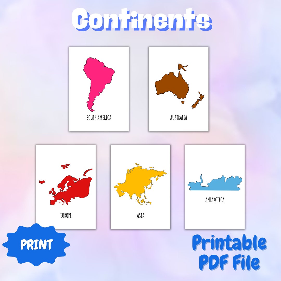 Montessori World Map CONTINENTS Educational Preschool Coloring Pages ...