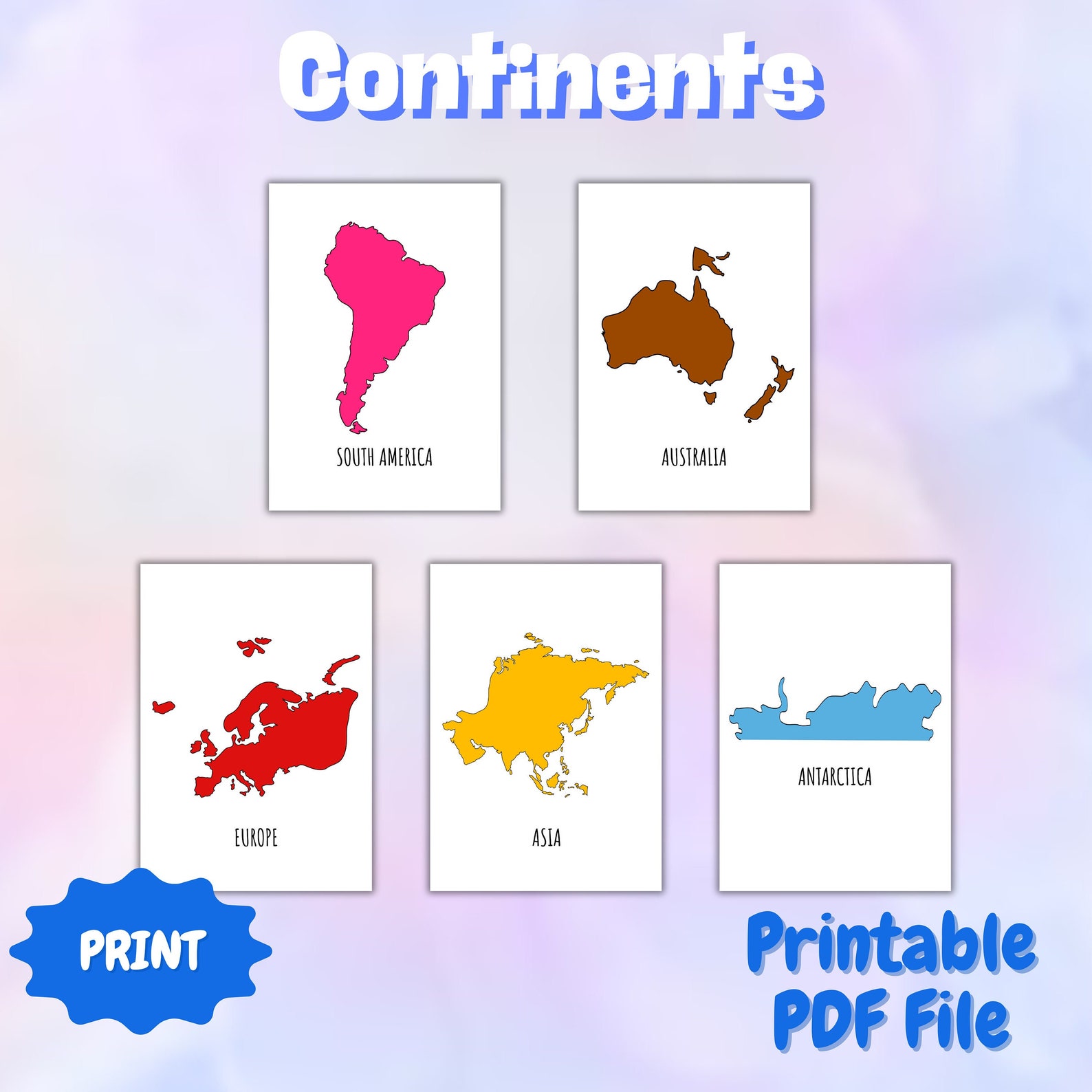 Montessori World Map CONTINENTS Educational Preschool Coloring Pages ...