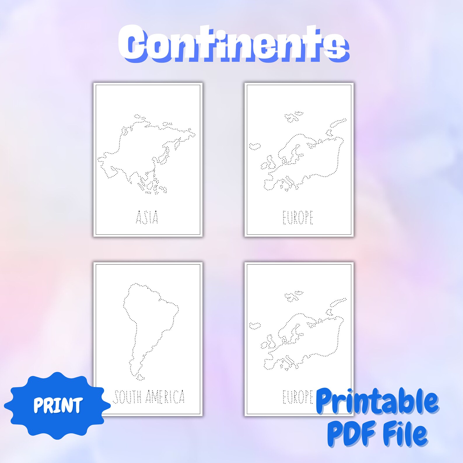 Montessori World Map CONTINENTS Educational Preschool Coloring Pages ...