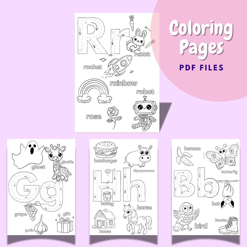26 Coloring Pages for Kids Alphabet Printable Files for Children PDF ...