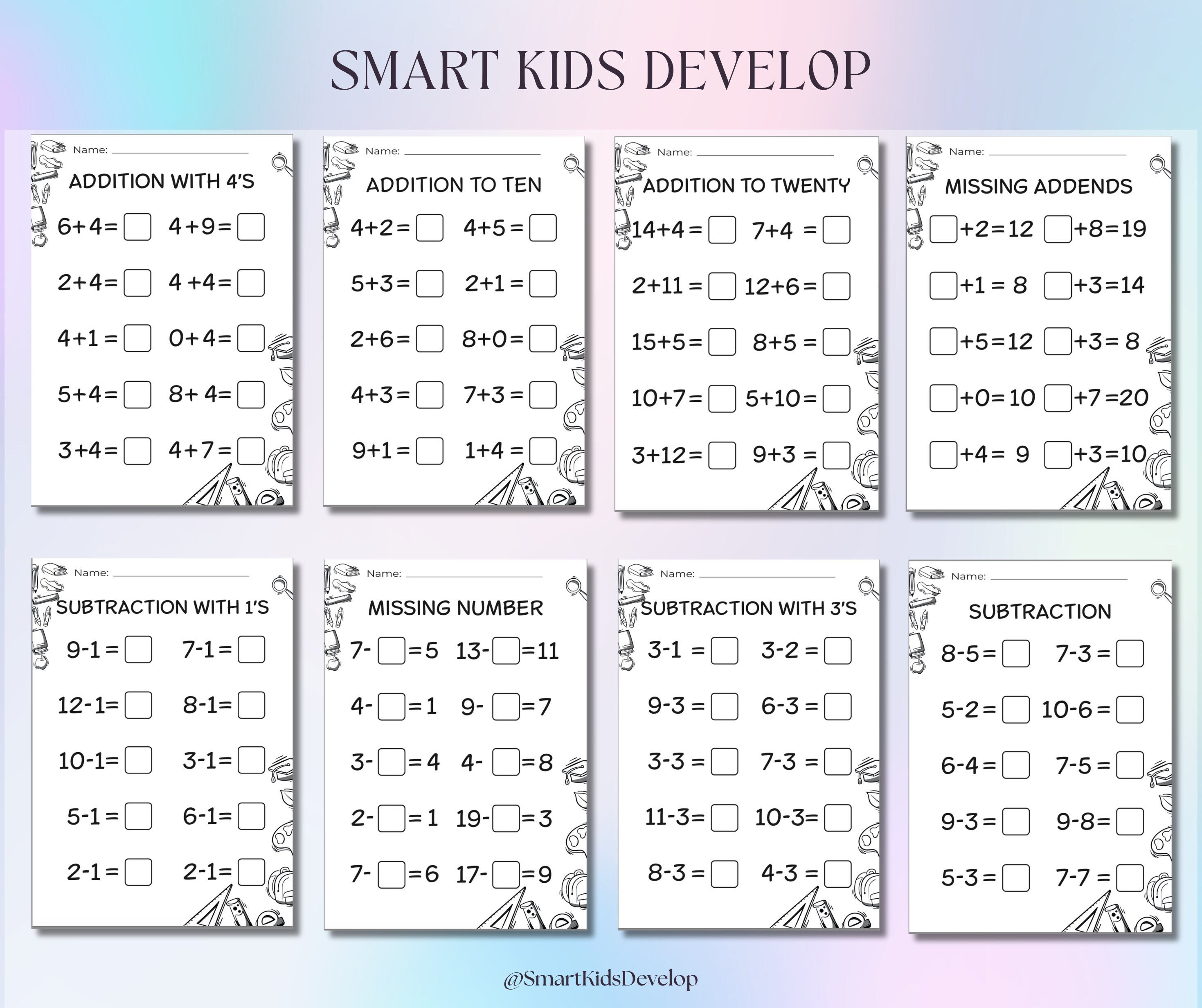 Math Exercises for Children, 41 Printable Worksheets, My First ...
