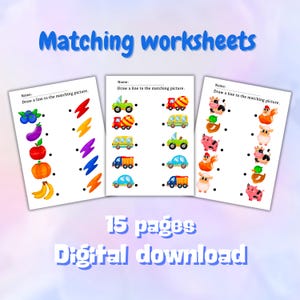 Matching Game Kids Printable Toddler 15 Worksheet Comparison Quiet Book ...