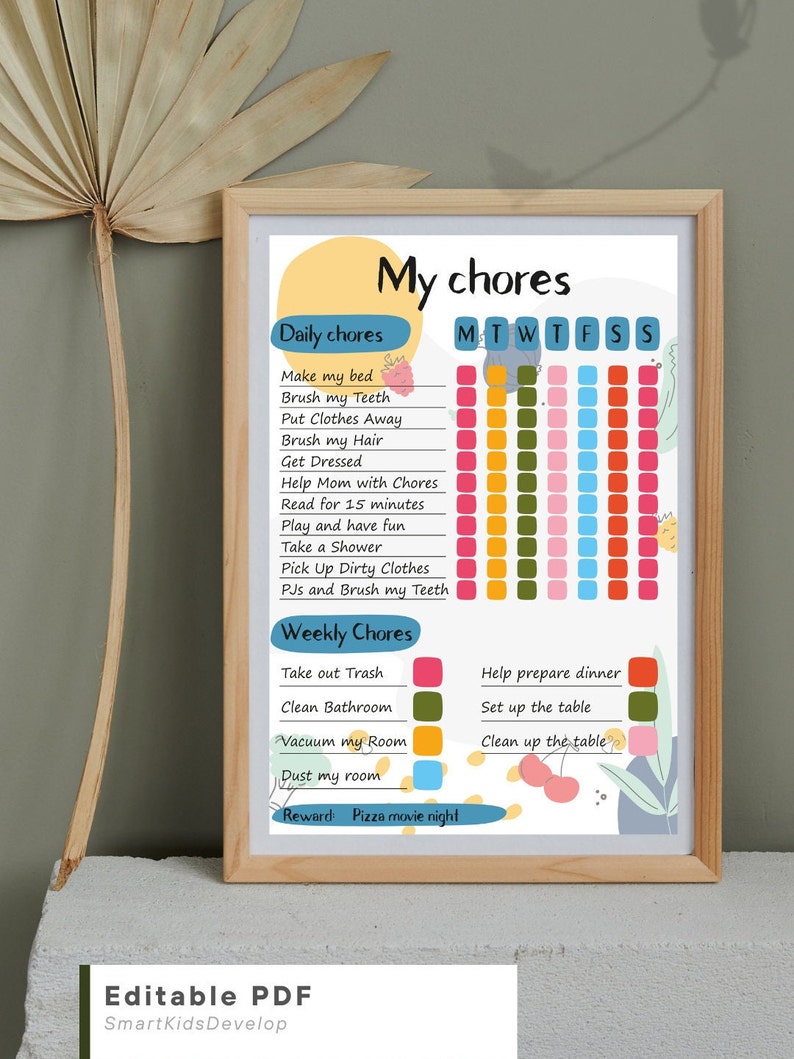 Chore Chart for Kids Printable Kids Daily Weekly Responsibility Chart ...
