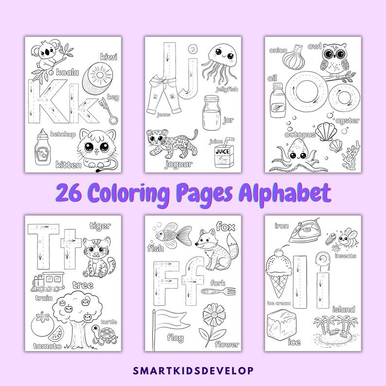 26 Coloring Pages for Kids Alphabet Printable Files for Children PDF ...