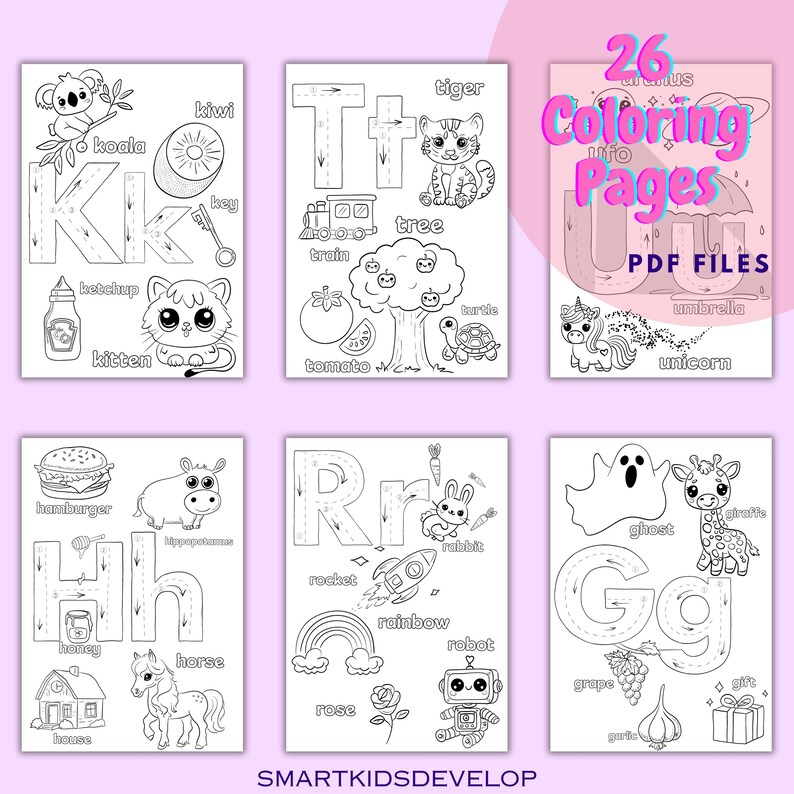 26 Coloring Pages for Kids Alphabet Printable Files for Children PDF ...