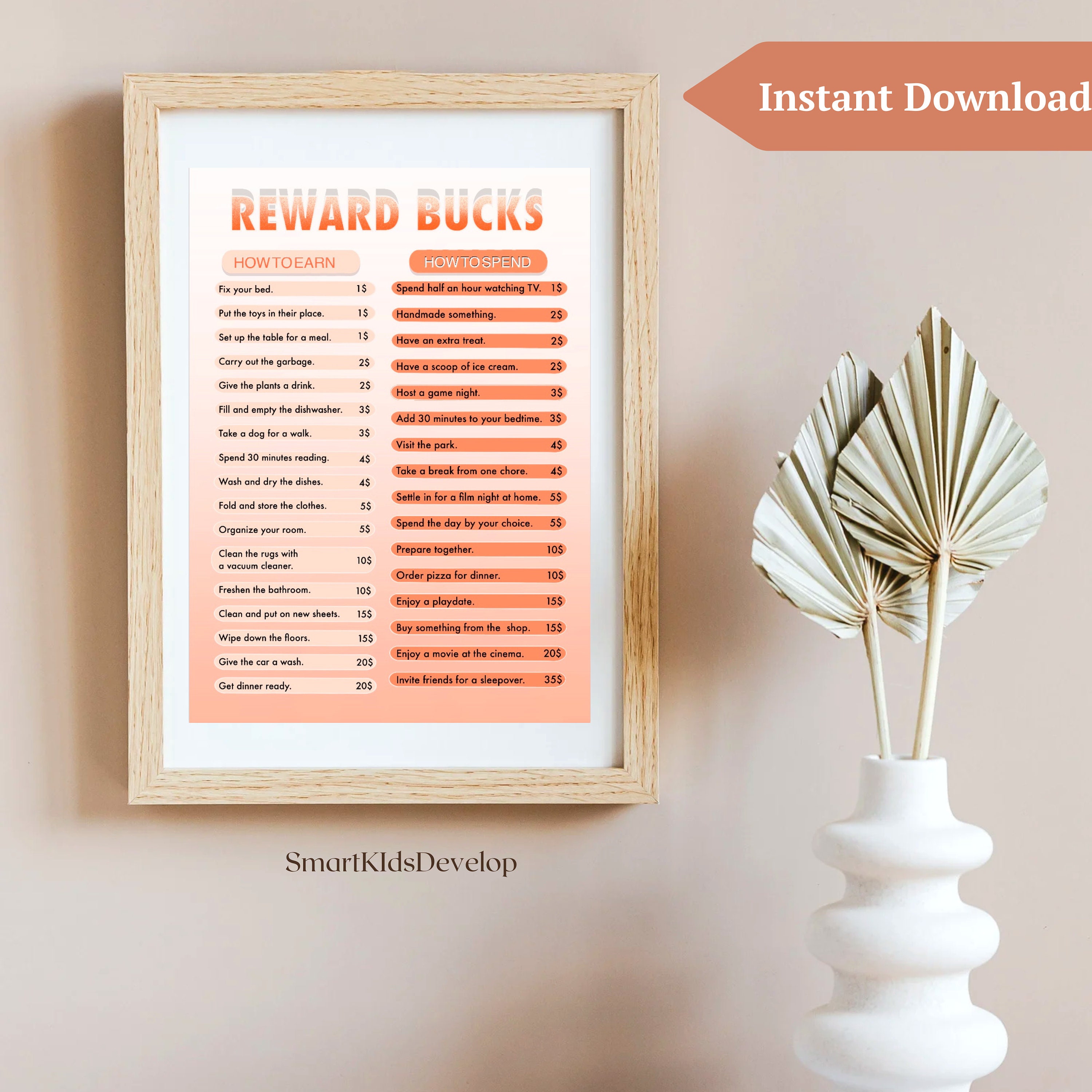 Editable Kids Reward Bucks PRINTABLE Reward Chart for Kids Reward Chore ...