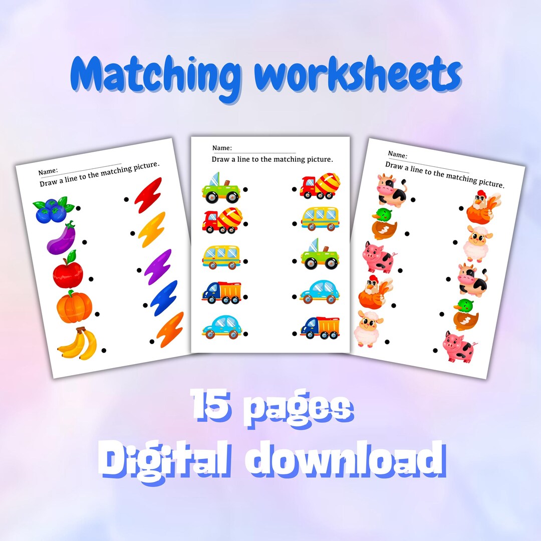 15 Matching Worksheet Game Kids Printable Toddler Comparison Quiet Book ...