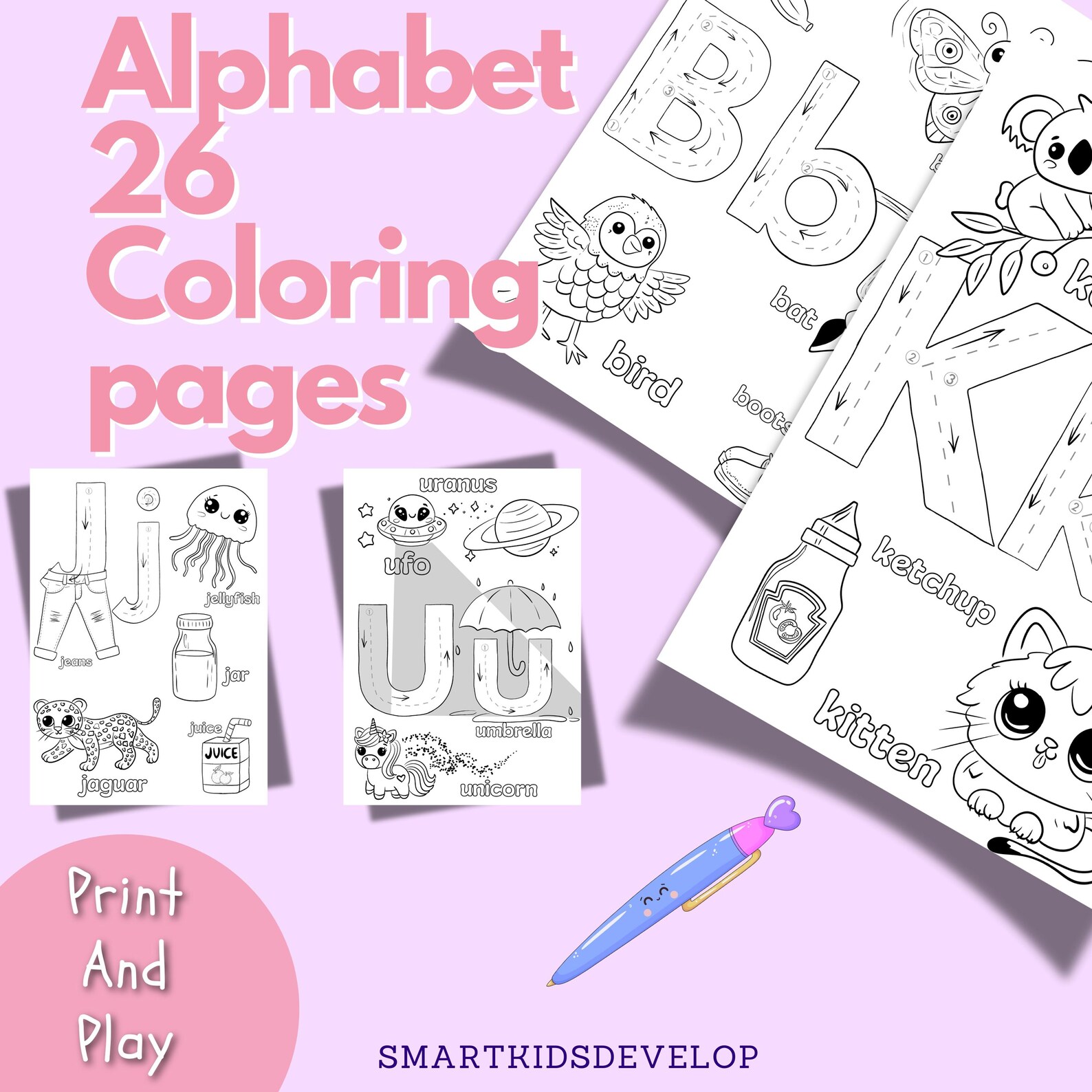 26 Coloring Pages for Kids Alphabet Printable Files for Children PDF ...
