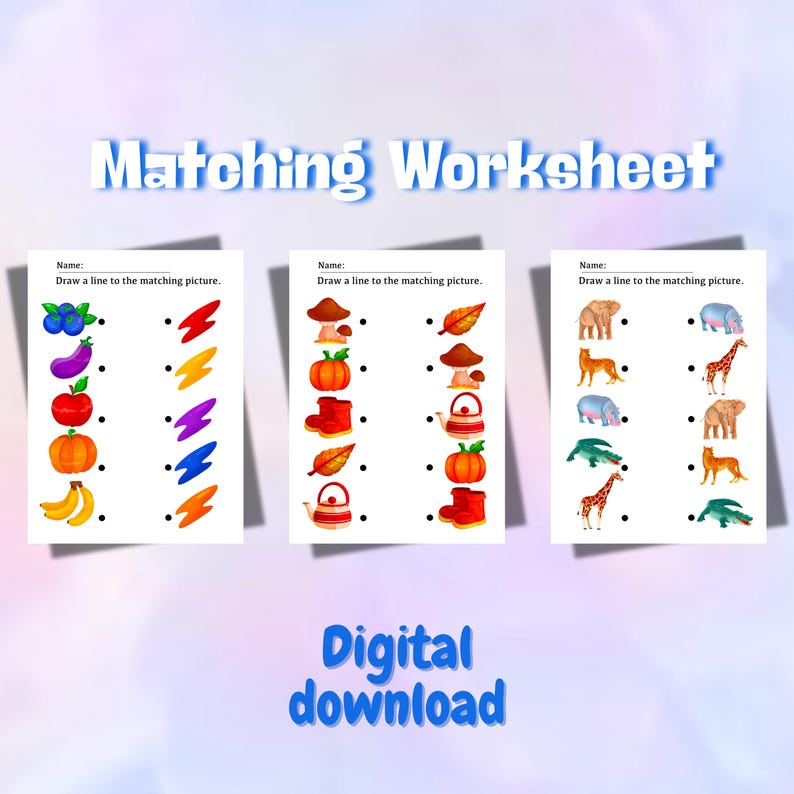 Matching Game Kids Printable Toddler 15 Worksheet Comparison Quiet Book ...