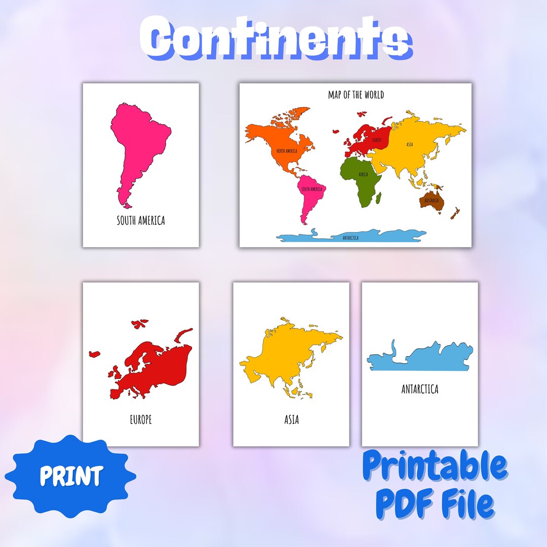 Montessori World Map CONTINENTS Educational Preschool Coloring Pages ...