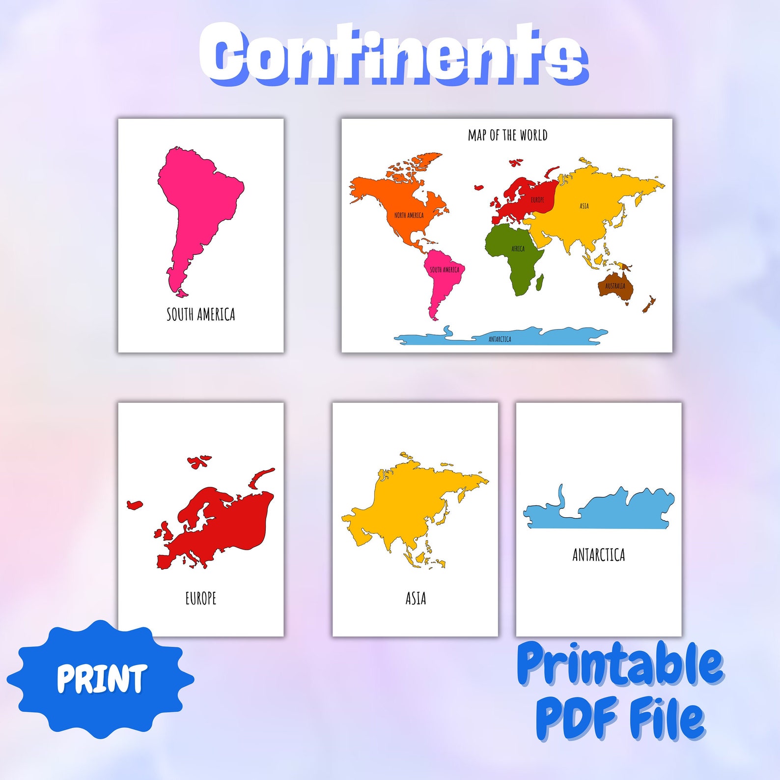 Montessori World Map CONTINENTS Educational Preschool Coloring Pages ...