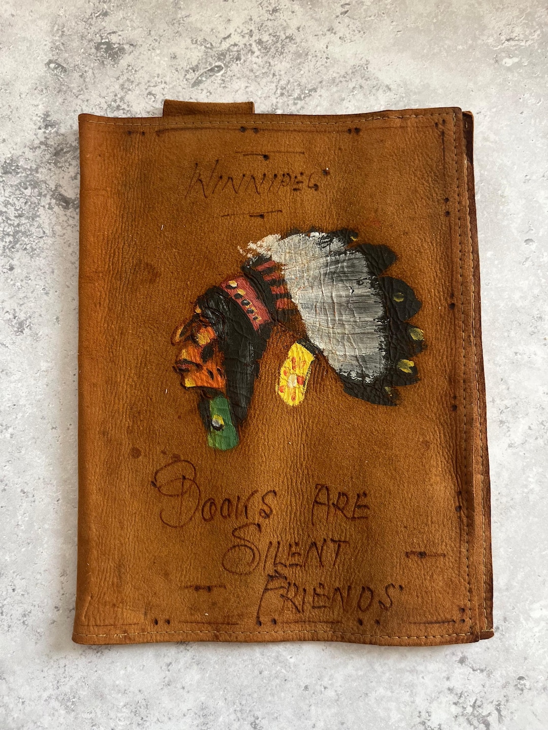 Vintage Hand Painted Native American Art Book Cover Including Bookmark ...