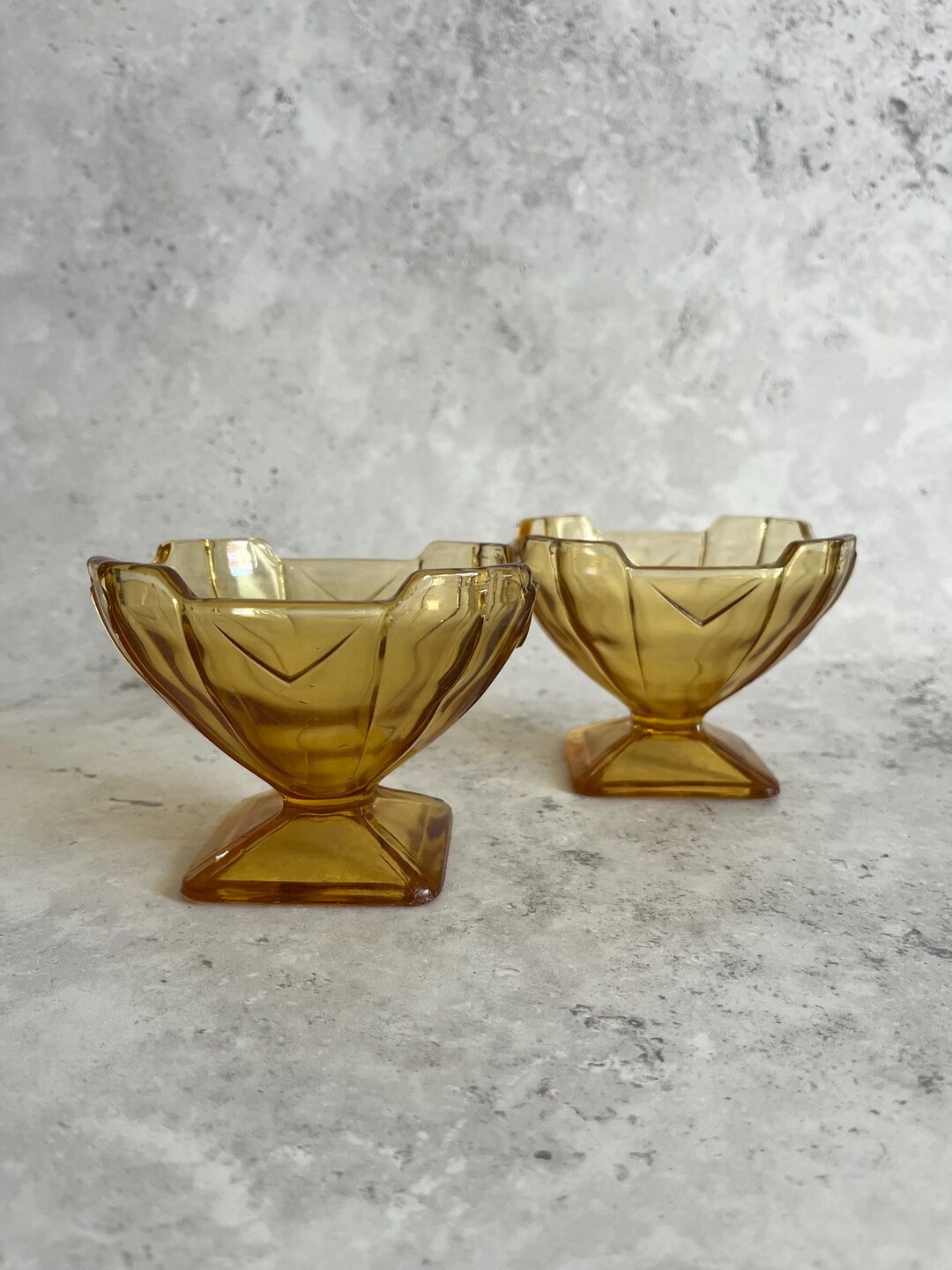 Vintage Sowerby Art Deco Dessert Dishes Set of 2 Chevron Trifle Bowls ...