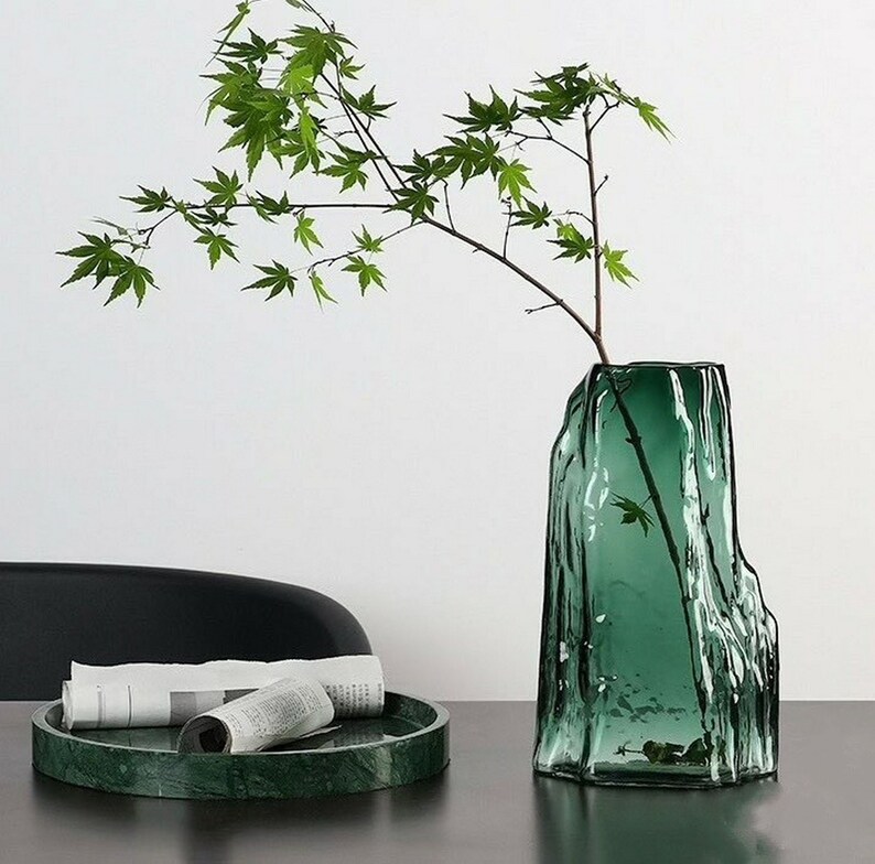 Elegant Green Glass Vase With Unique Textured Design Modern Sculptural ...