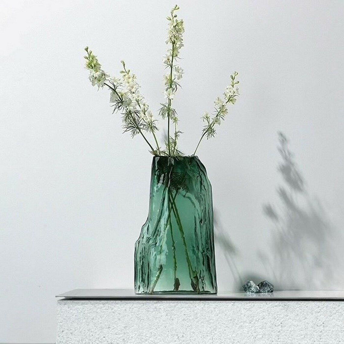 Elegant Green Glass Vase With Unique Textured Design Modern Sculptural ...