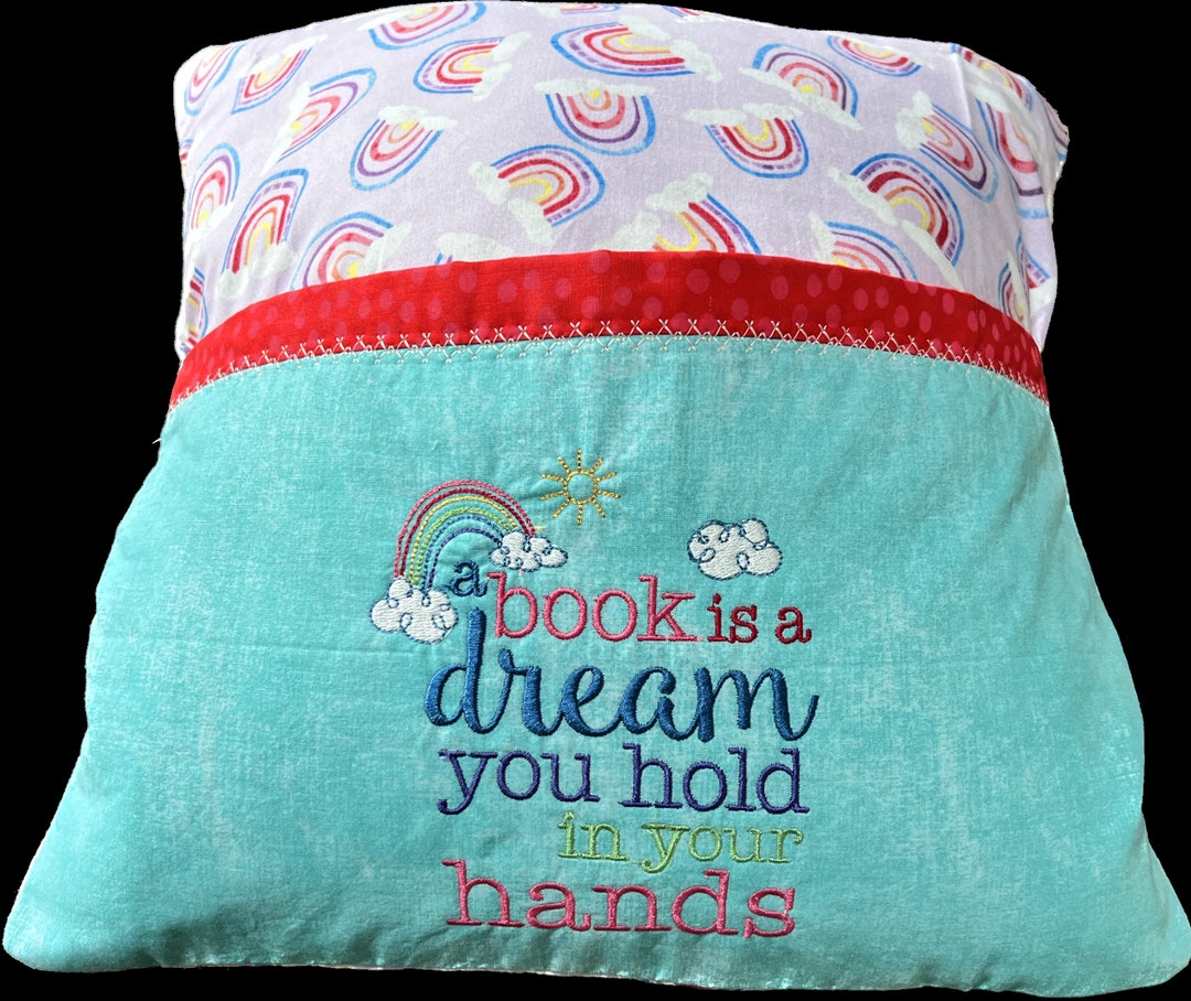 Handmade Kids Reading Pillow: Embroidered Rainbow Pocket Pillow, 16 ...