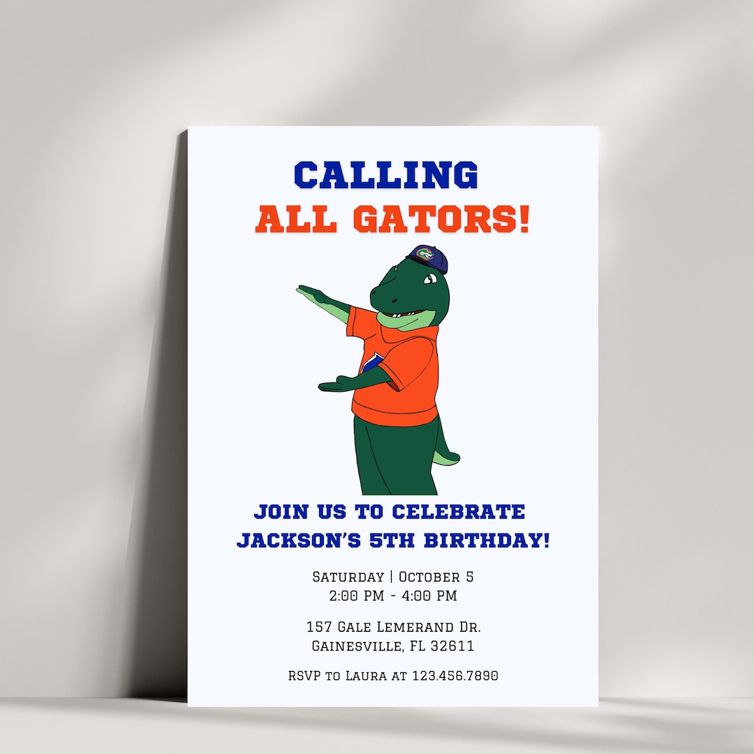 Florida Gators Birthday Party Invitation: Albert Mascot, Sports Theme ...