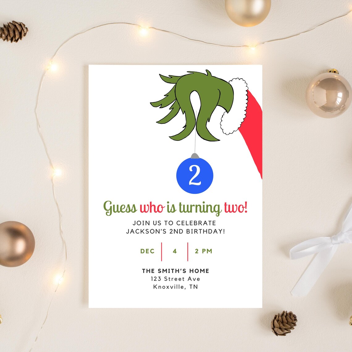 Grinch Birthday Invitation: Whoville Christmas Party Template (digital ...