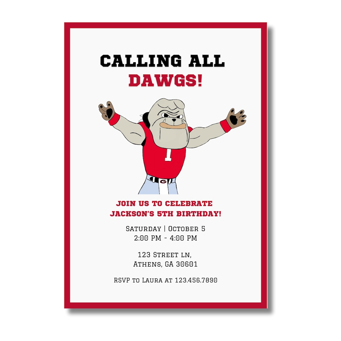 UGA Bulldogs Birthday Invitation Template: Red & Black (canva Editable ...