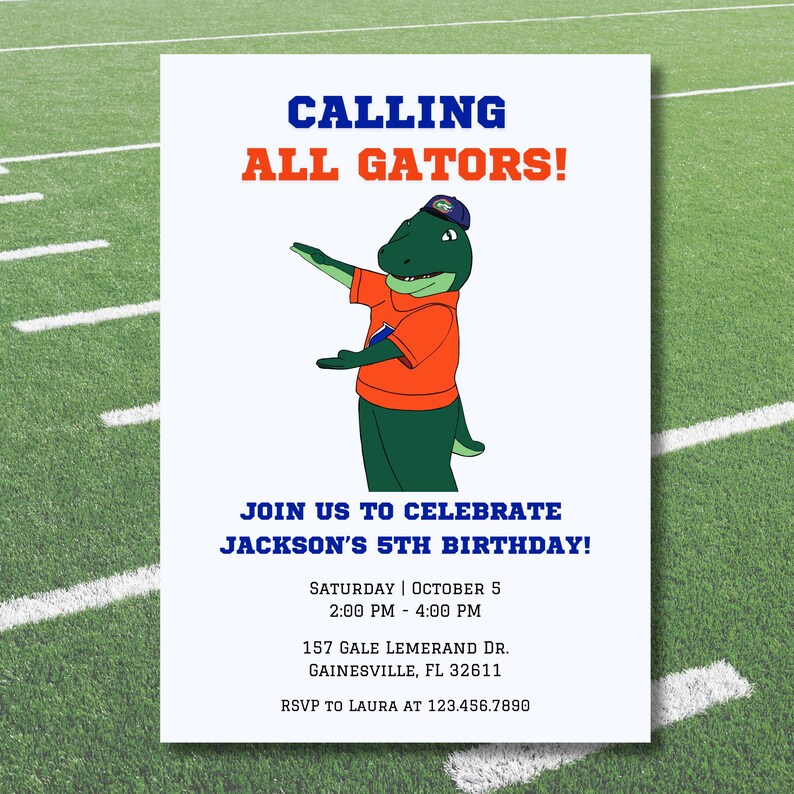Florida Gators Birthday Party Invitation: Albert Mascot, Sports Theme ...