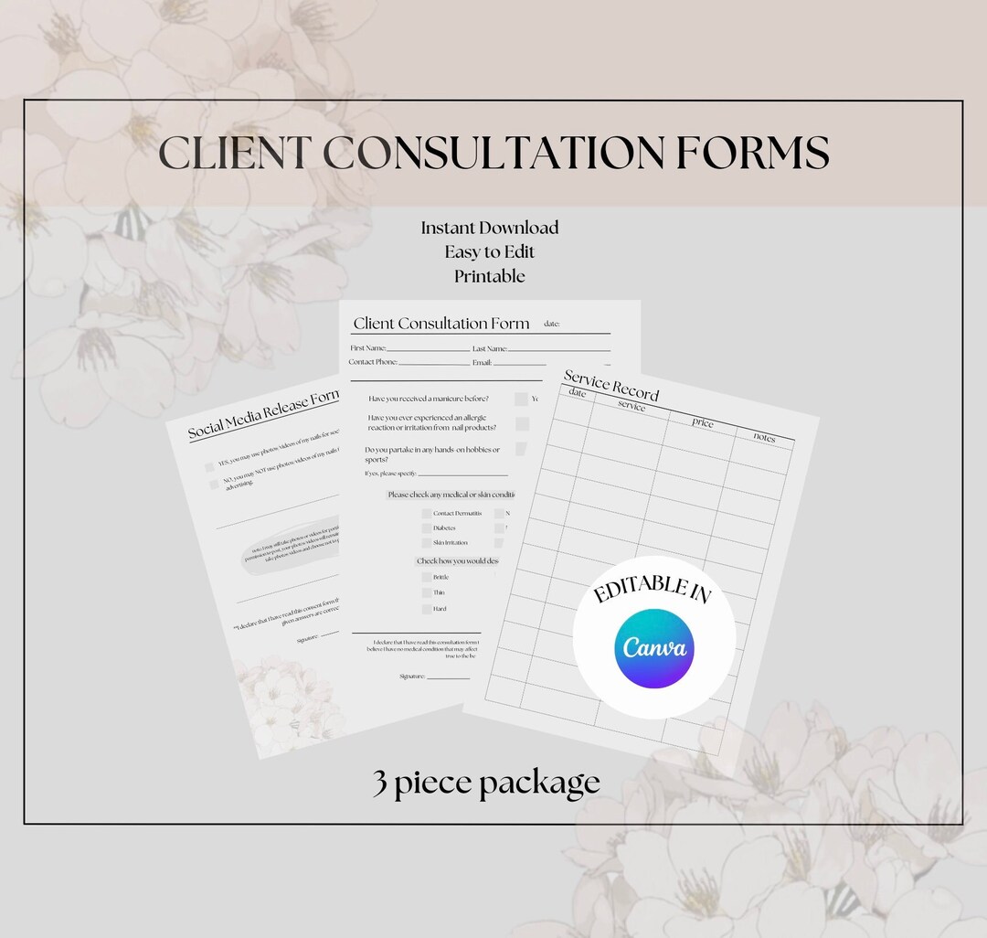 Editable Client Consultation Forms - 3 Piece Package With Client ...