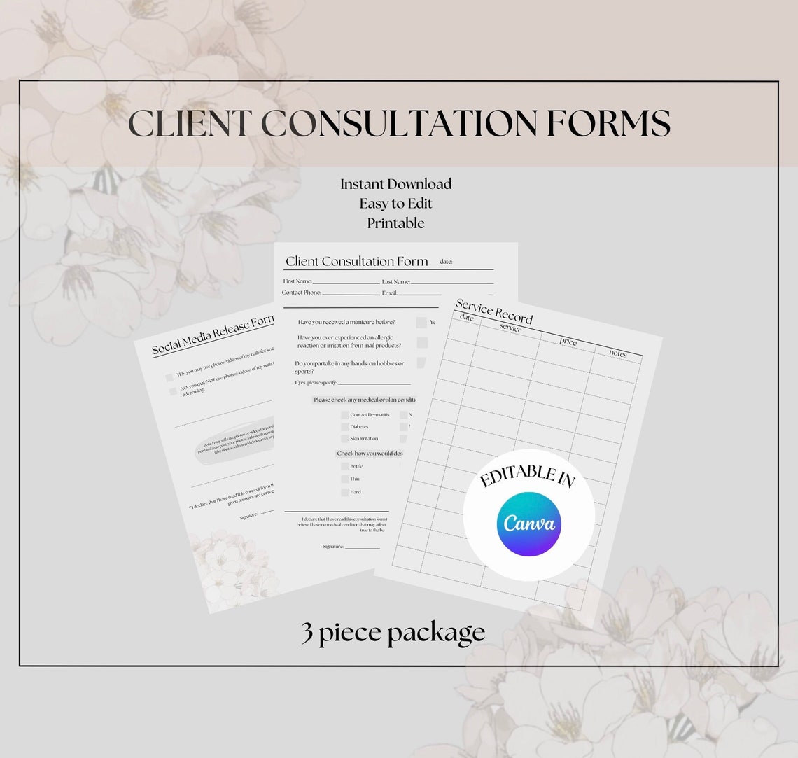 Editable Client Consultation Forms - 3 Piece Package With Client ...