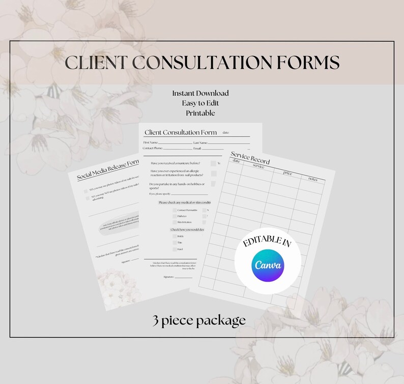 Editable Client Consultation Forms - 3 Piece Package With Client ...