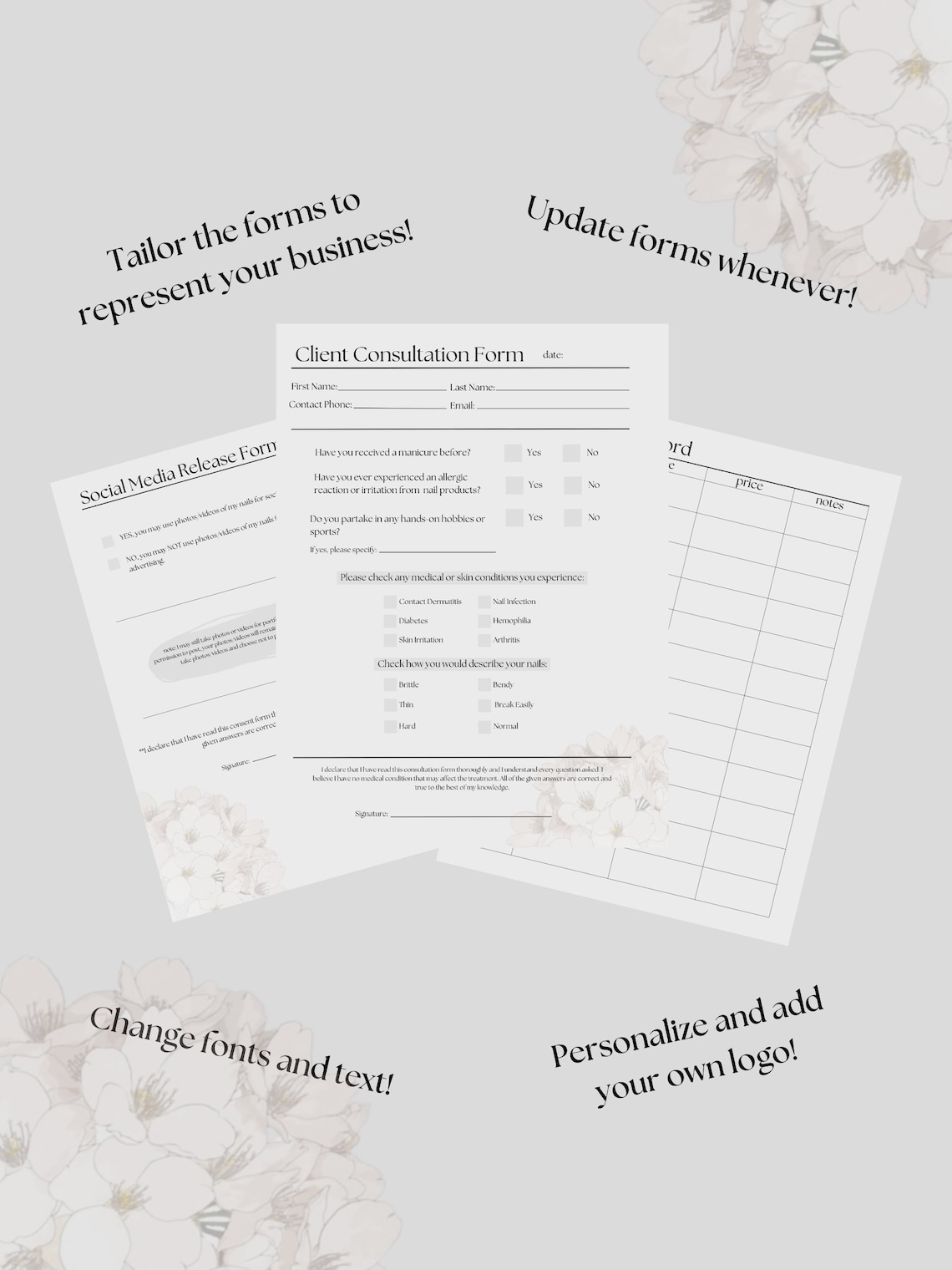 Editable Client Consultation Forms - 3 Piece Package With Client ...