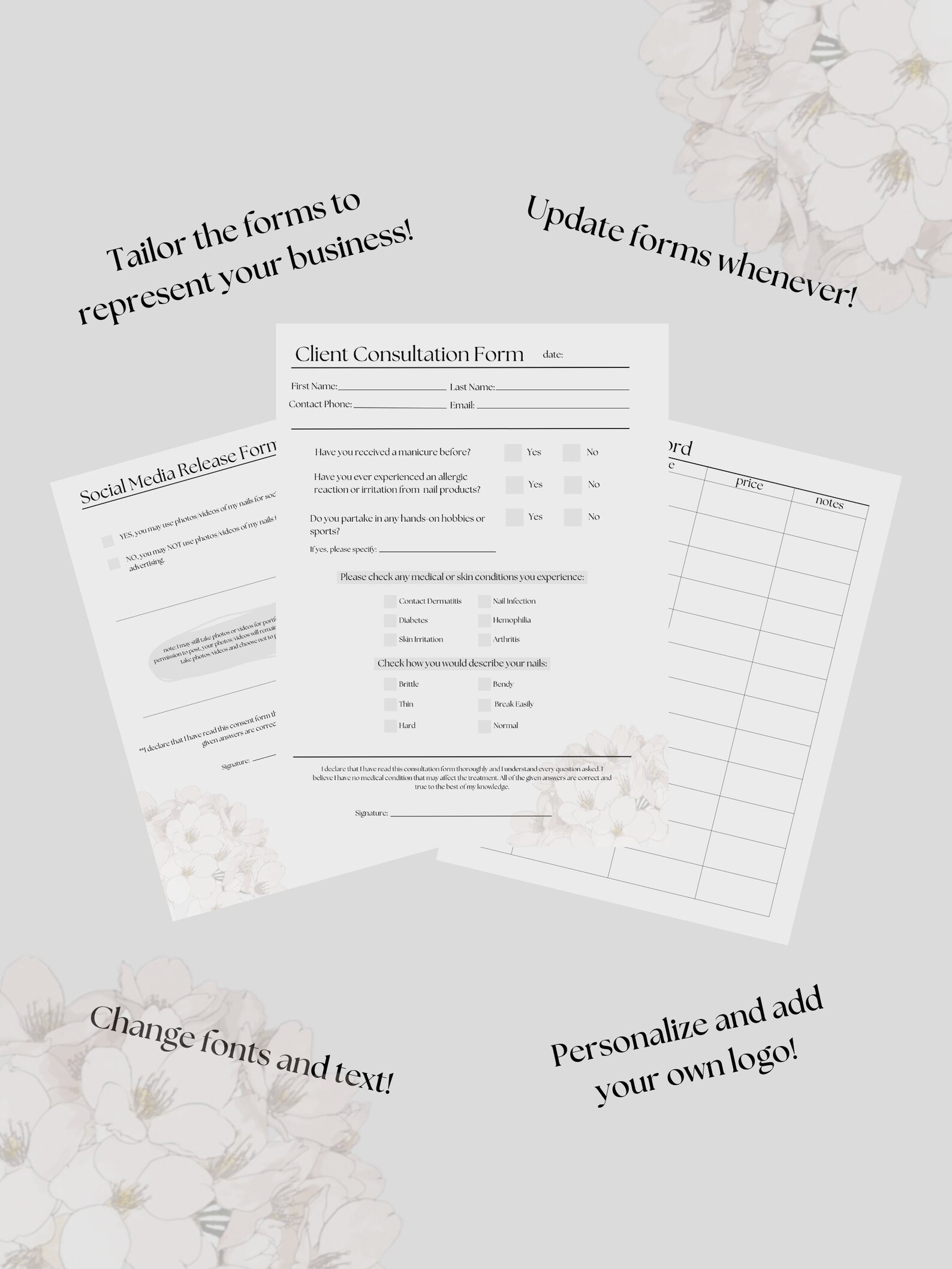 Editable Client Consultation Forms - 3 Piece Package With Client ...