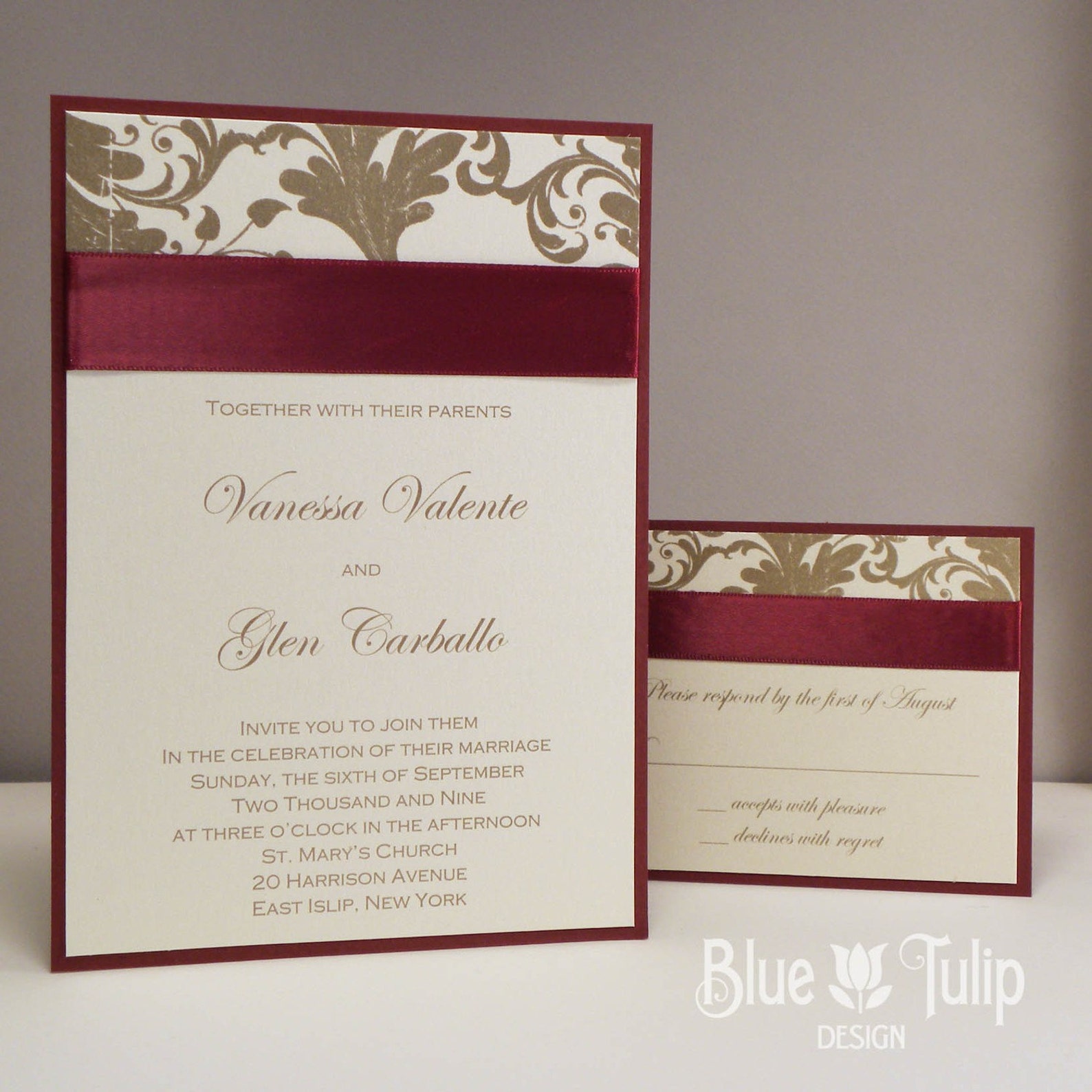 Elegant Damask Invitation with Vintage Gold Raised Ink | Etsy