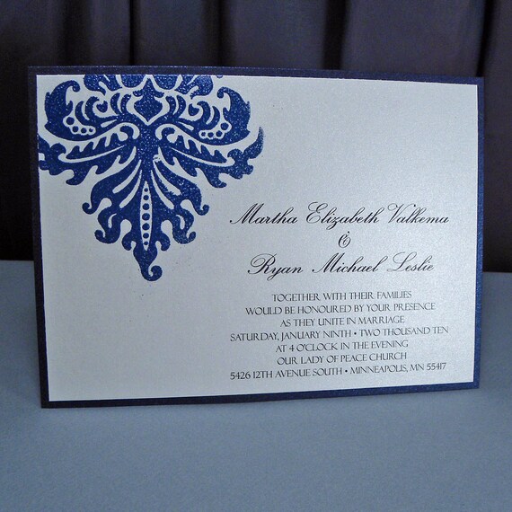 Items similar to Raised Ink Damask Wedding Invitation on Etsy