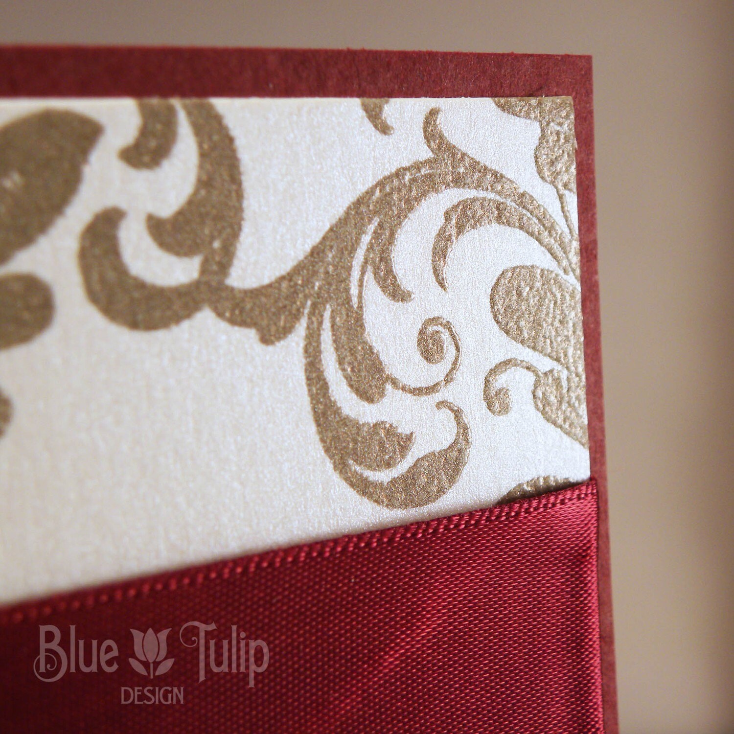 Elegant Damask Invitation with Vintage Gold Raised Ink | Etsy