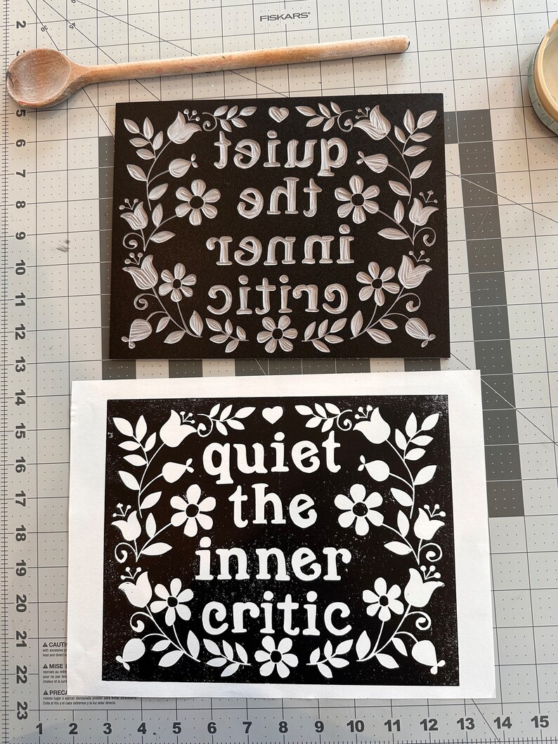 Quiet the Inner Critic: Diane Kappa Inspirational Handmade Lino Print ...