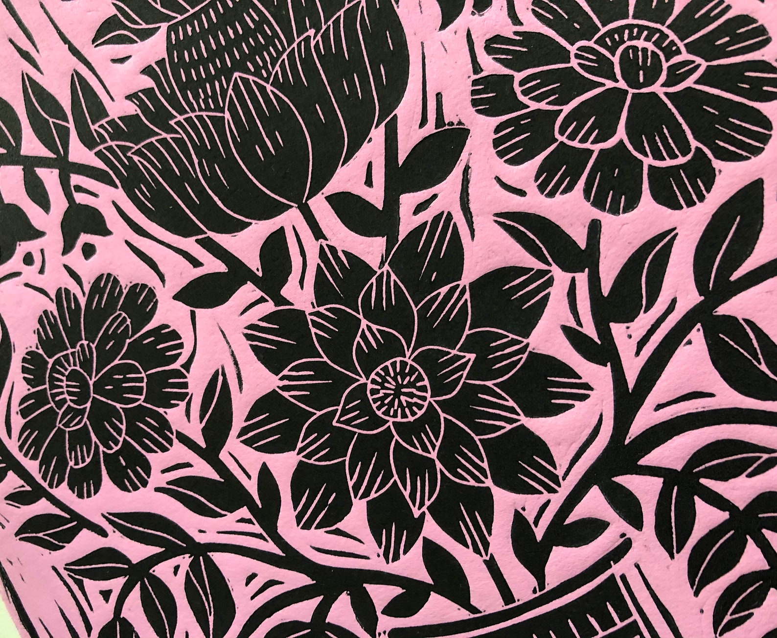 VASE 5 With PINK: Handmade Lino Print of Vase of Flowers - Etsy