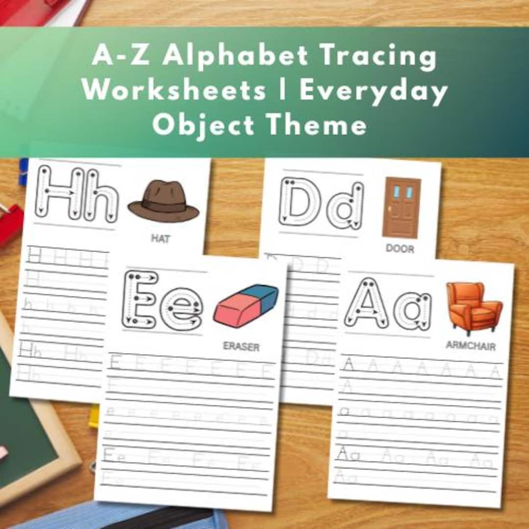 A-Z Alphabet Tracing Worksheets for Kids | Everyday Object Theme ...