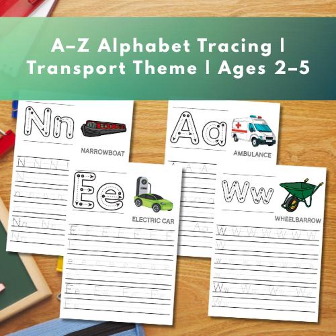 A-Z Alphabet Tracing Worksheets for Kids | Transport Theme | Preschool ...