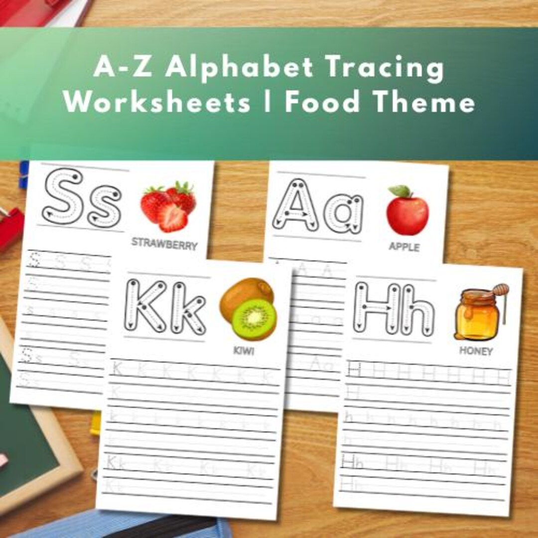 A-Z Alphabet Tracing Worksheets for Kids | Food Theme | Preschool ...
