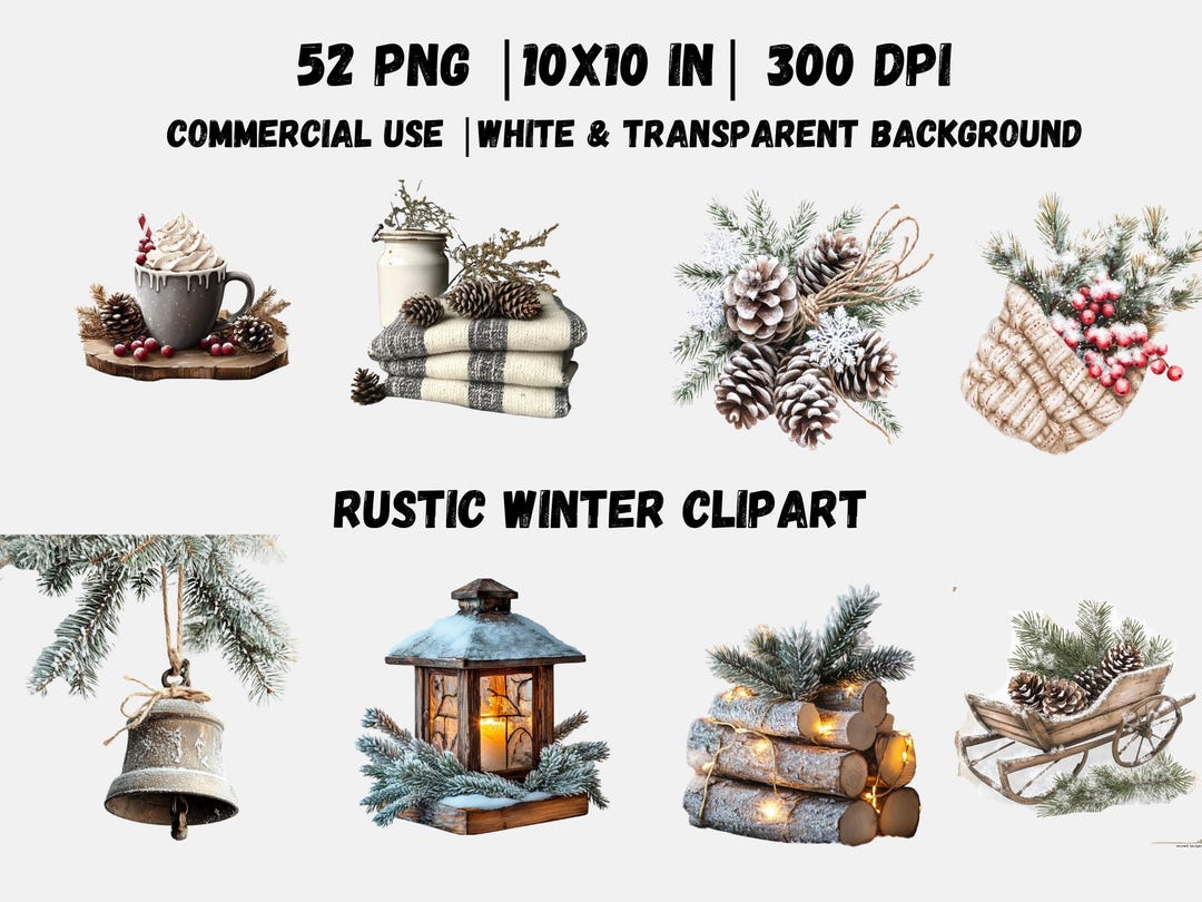 Watercolor Frosty Clipart PNG , Cozy Snowy Winter Clip Art Bundle ...