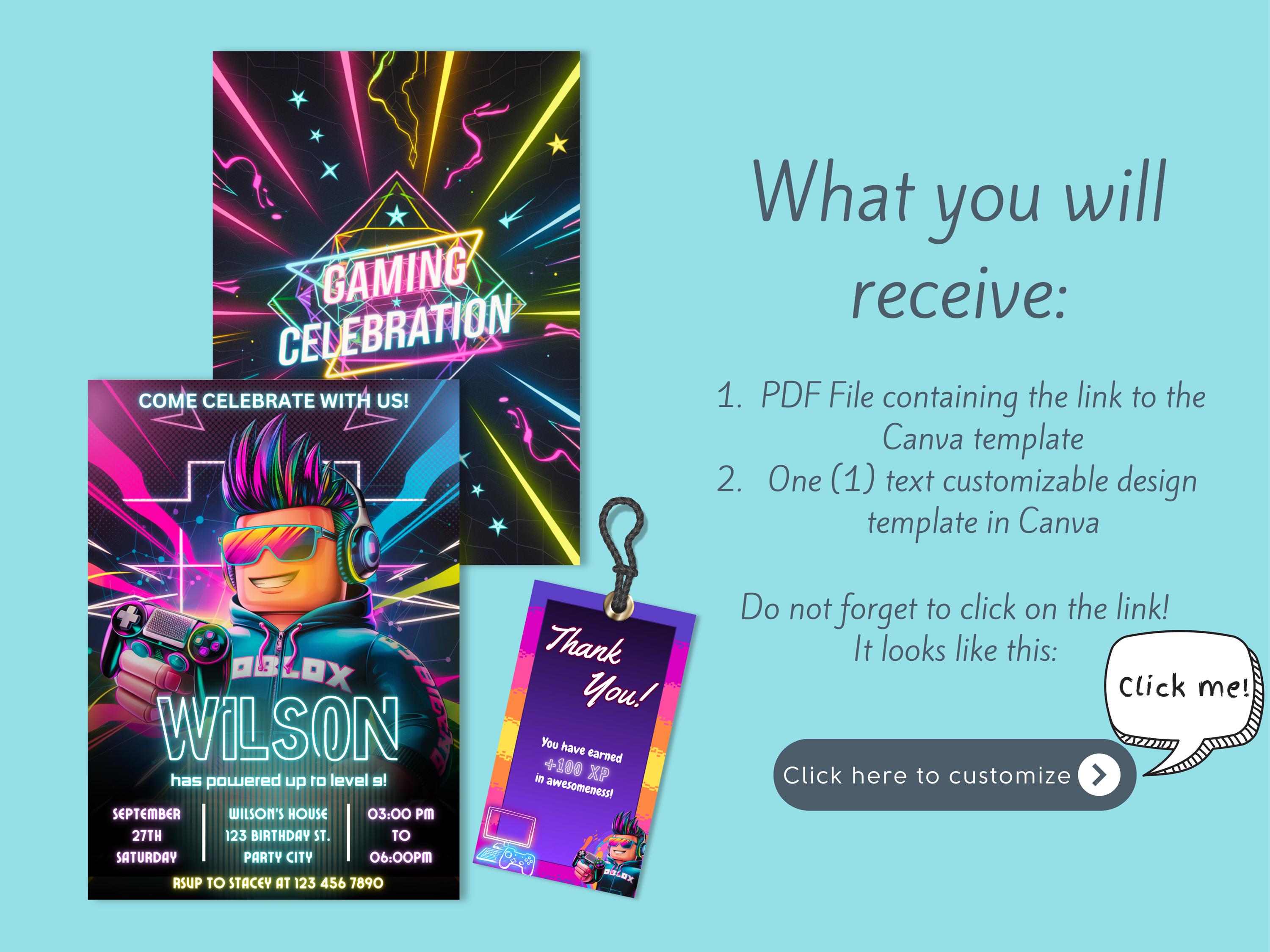 Roblox Invitation Roblox Birthday Invitation Roblox Party Editable ...